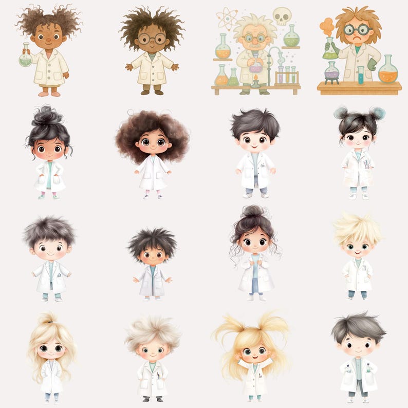 Mad Scientist Clipart, Instant Download, STEM Kids, Wild Hair Kids, Lab ...