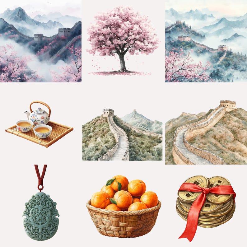 Cute Ancient China Clipart, Instant Download, Watercolor Asian Emperor ...