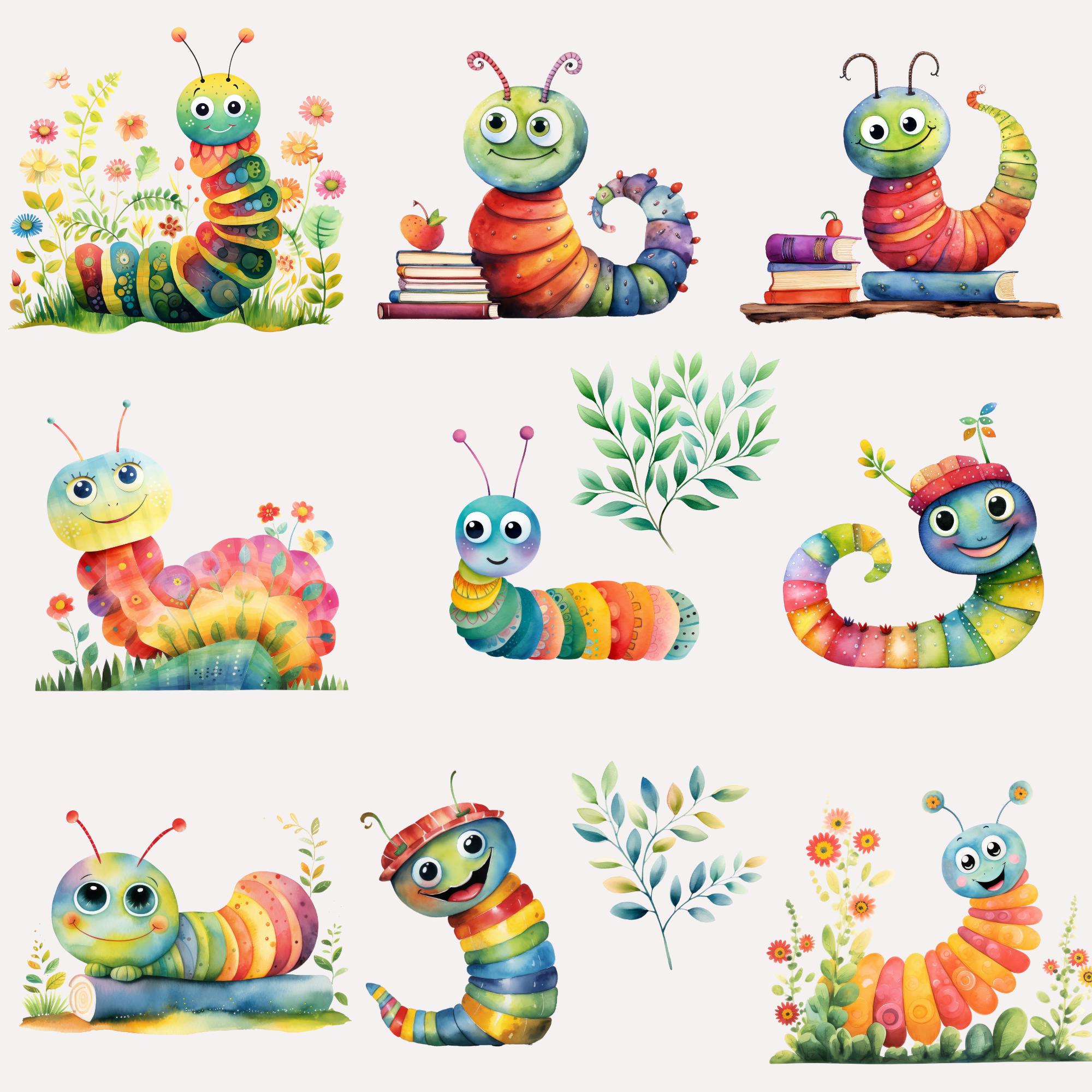 Watercolor Caterpillar Clipart INSTANT DOWNLOAD Cute Bug and ...