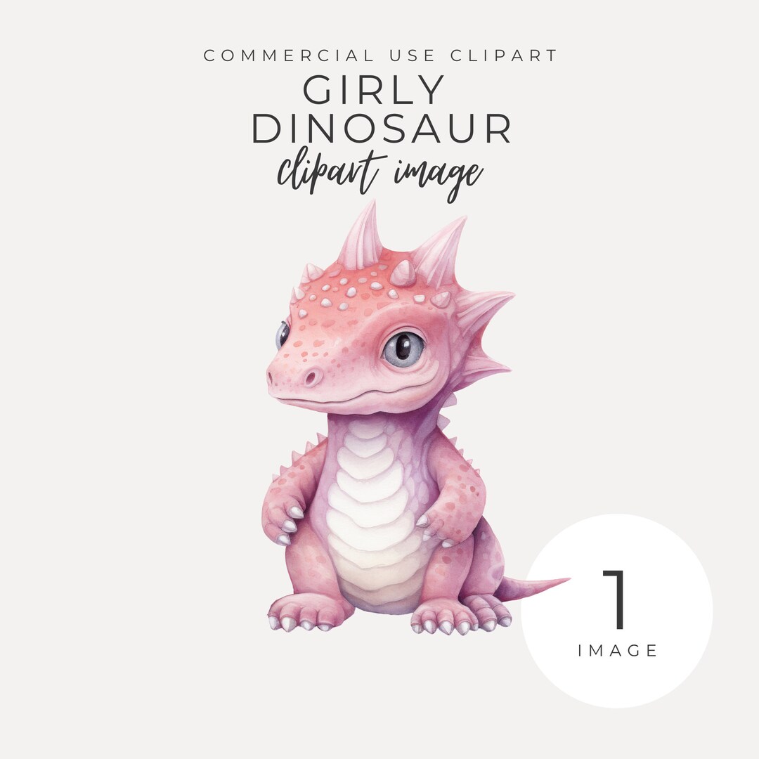 Girly Dinosaur Clip Art INSTANT DOWNLOAD Watercolor Pink Triceratops ...
