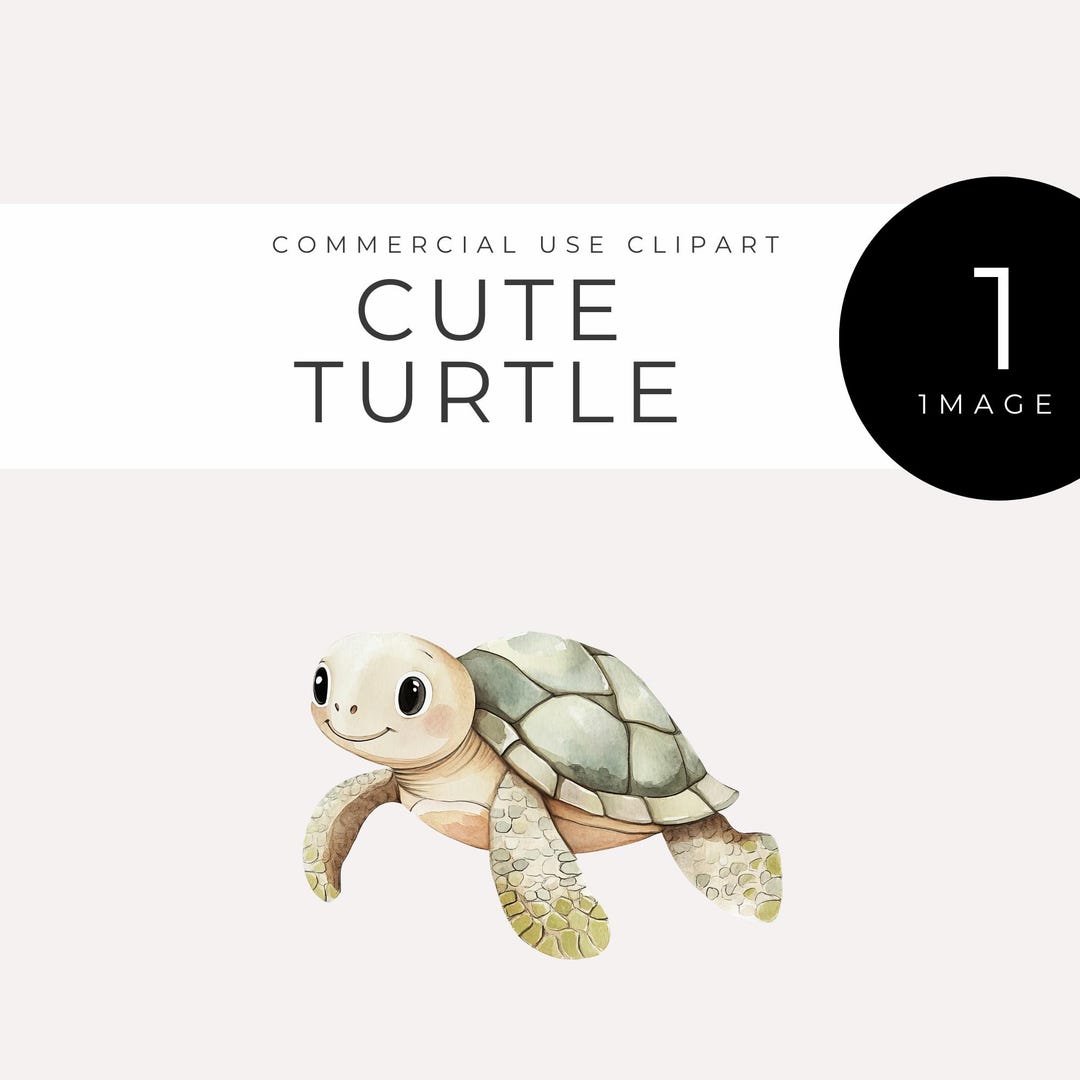 Cute Turtle Clipart, Instant Download, Watercolor Sea Turtle, Cute ...