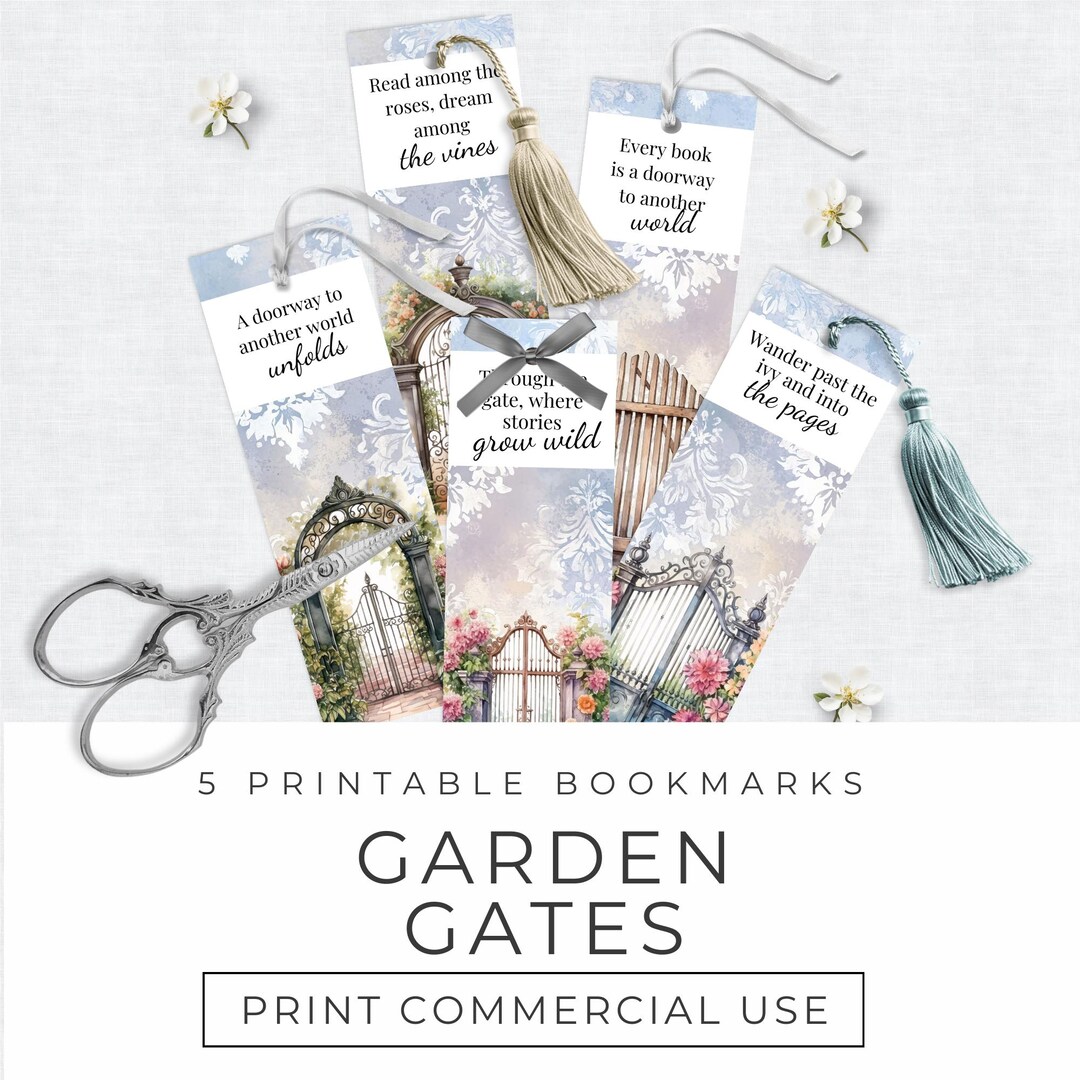 Secret Garden Gate Bookmarks, Instant Download, Printable Floral ...