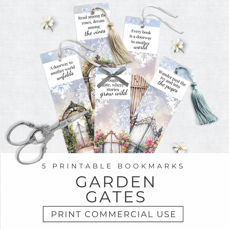 Secret Garden Gate Bookmarks, Instant Download, Printable Floral ...