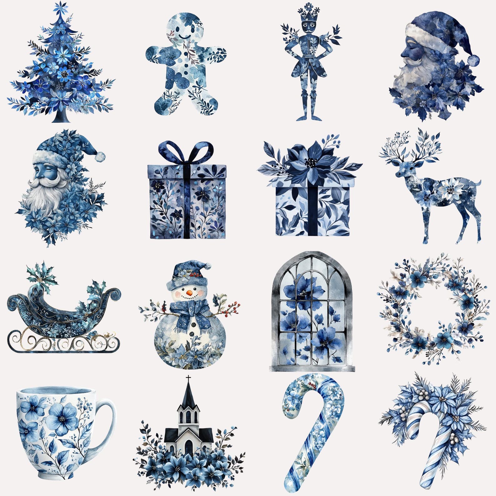 Blue Toile Christmas Clipart INSTANT DOWNLOAD Watercolor Holiday ...