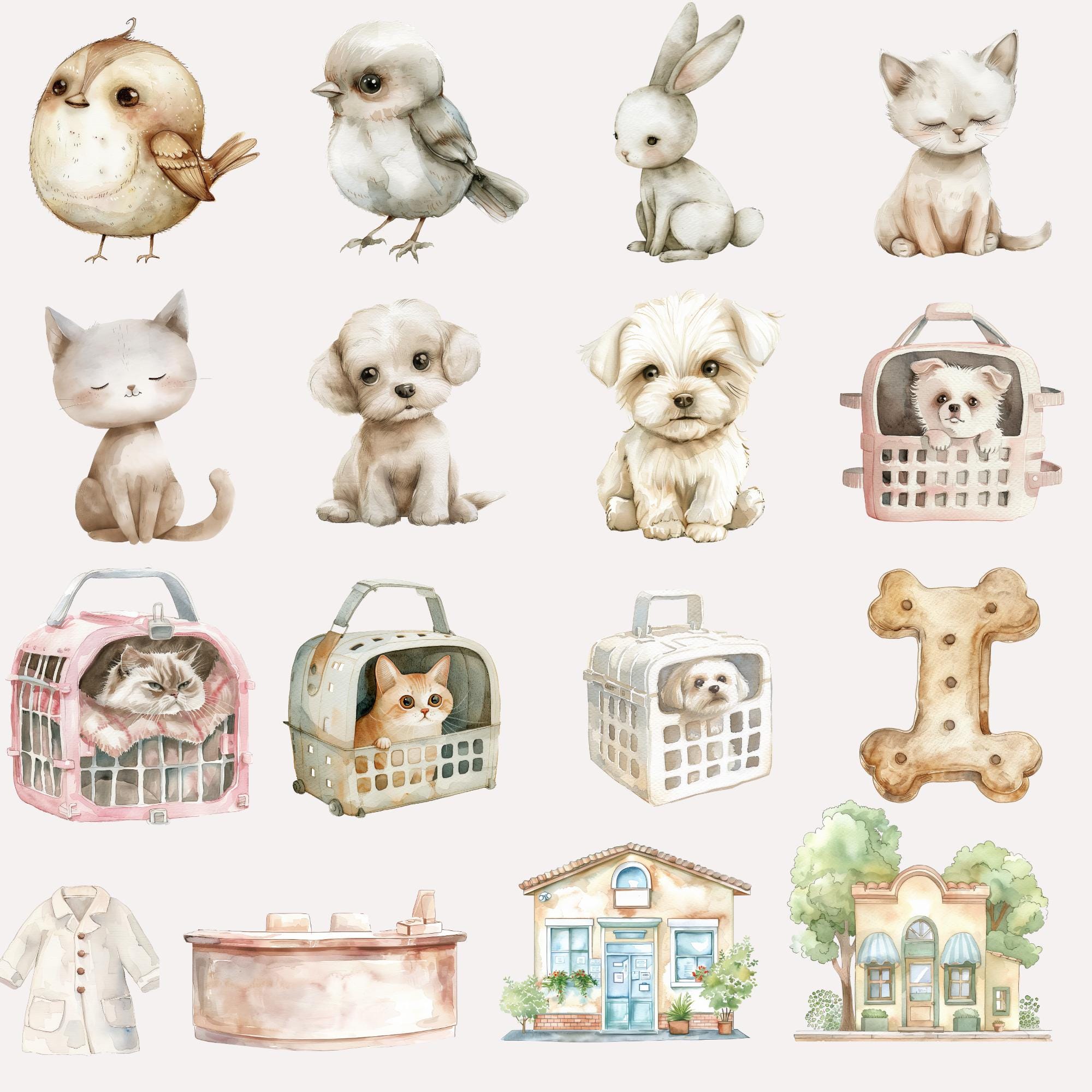 Vet Clinic Clipart INSTANT DOWNLOAD Watercolor Animal Doctor Graphics ...