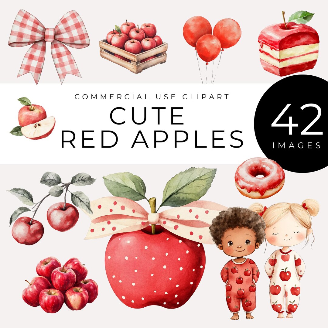 Watercolor Red Apple Clipart, Instant Download, Food PNG, Fall Harvest ...