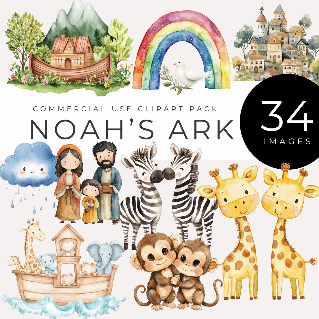 Noah's Ark Clipart INSTANT DOWNLAOD Christian Bible Story, Watercolor ...