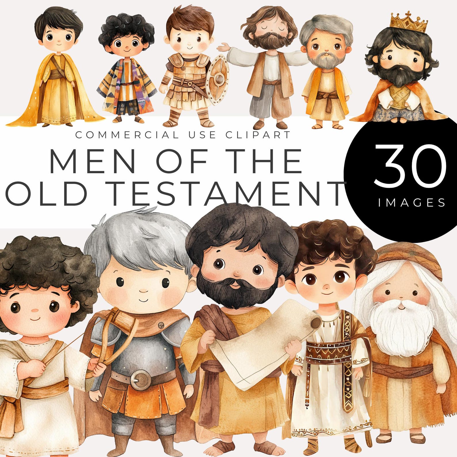 Biblical Characters Clipart DIGITAL DOWNLOAD Watercolor Men of the Old ...