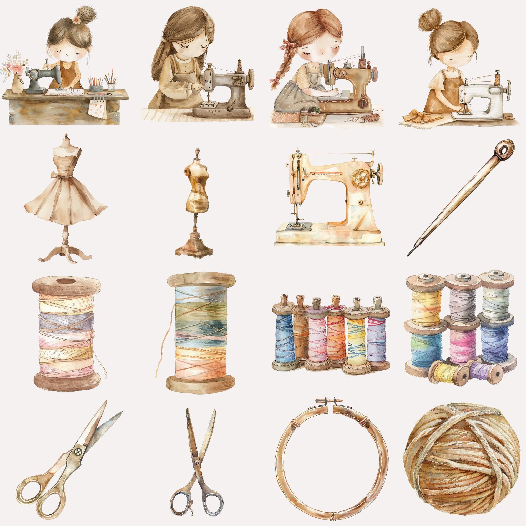 Watercolor Sewing Clipart INSTANT DOWNLOAD Vintage Sewing Machine ...