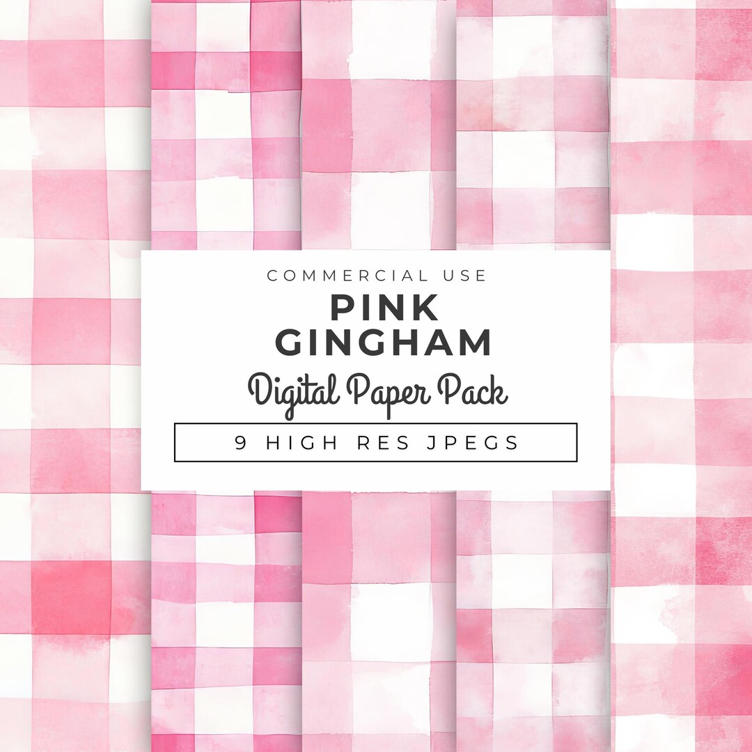 Pink Gingham Digital Paper, Instant Download, Watercolor Plaid Patterns ...