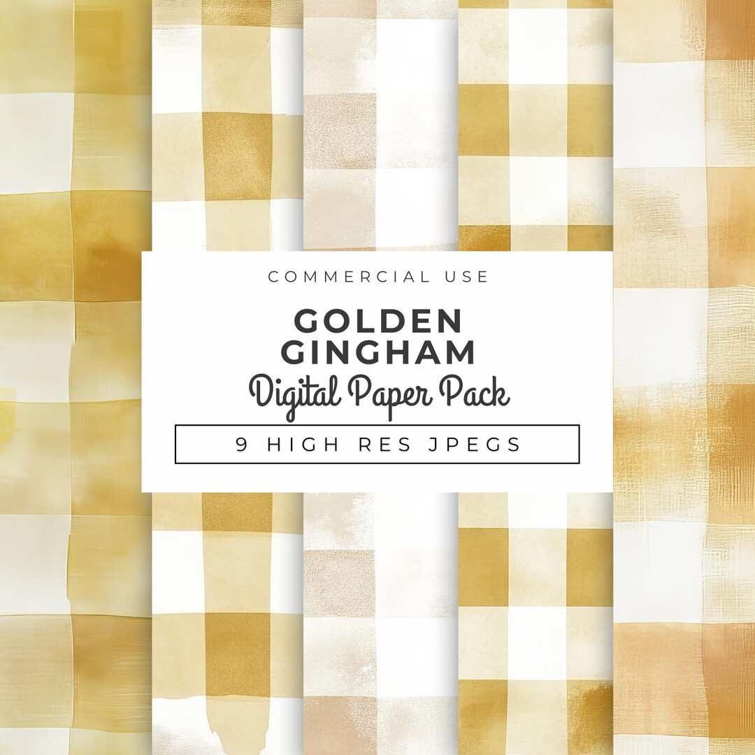 Gold Gingham Digital Papers, Watercolor Yellow Plaid Check Backgrounds ...