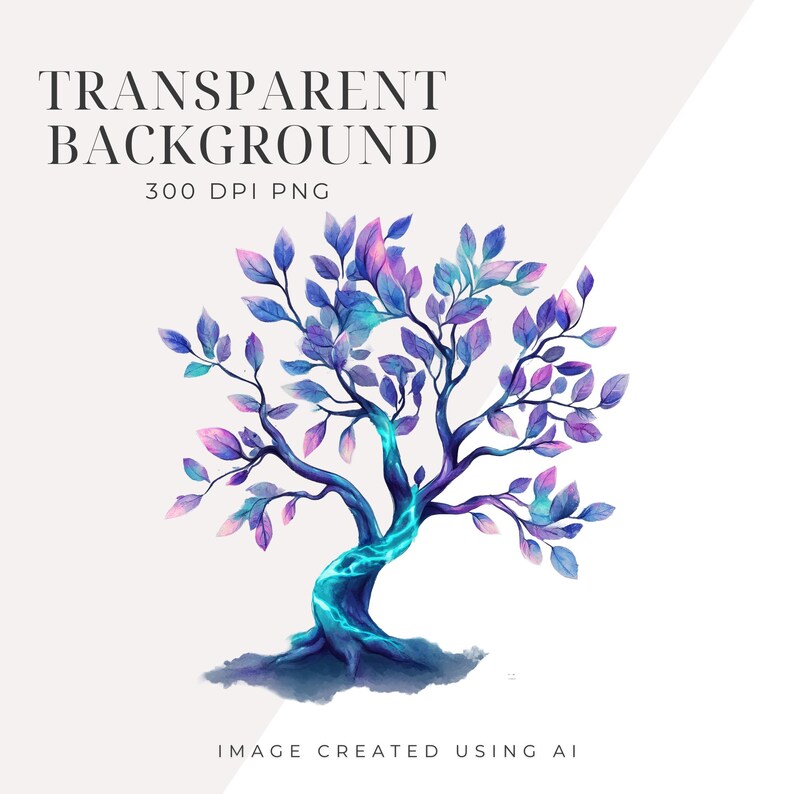 Neon Tree Clipart, Instant Download, Glowing Tree Graphic in Electric ...