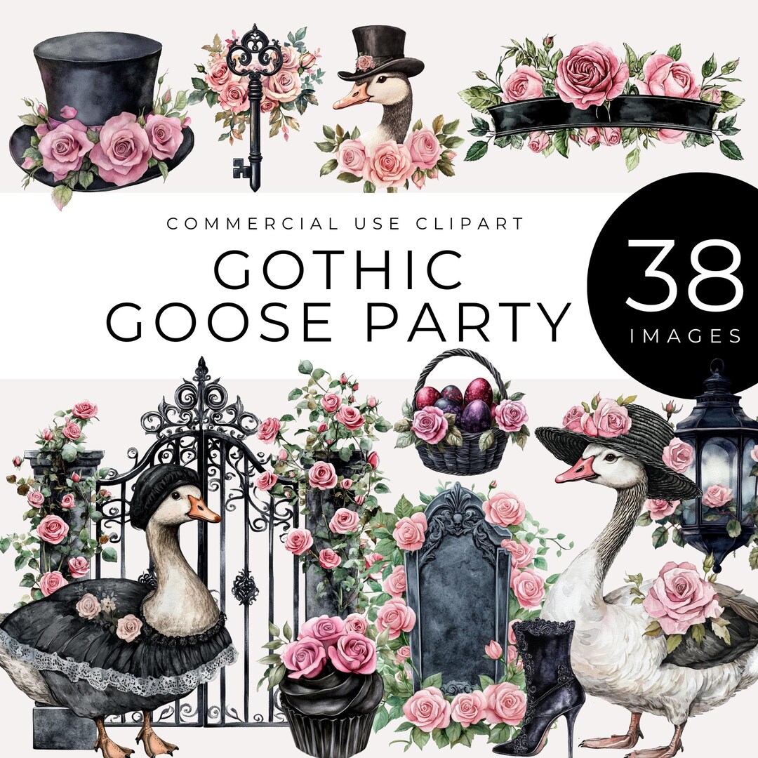 Gothic Goose Party Clipart, Instant Download, Whimsical Geese Graphics ...