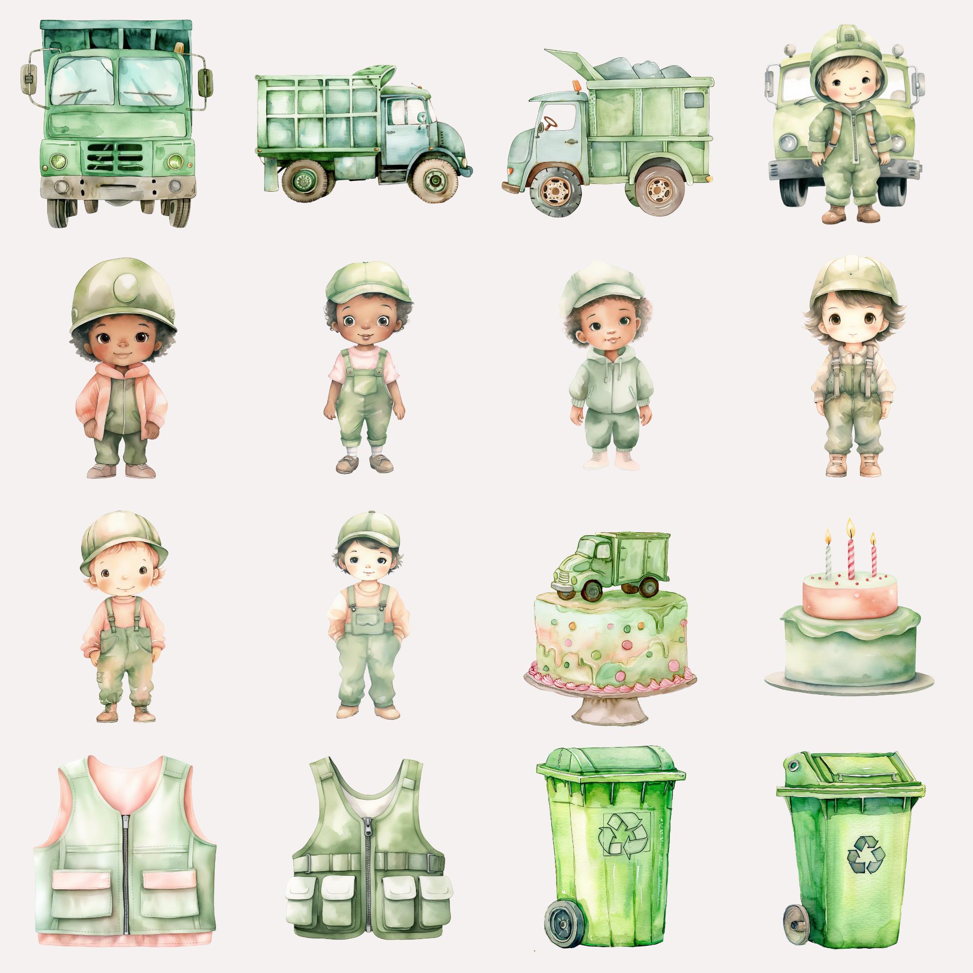 Watercolor Garbage Truck Clipart INSTANT DOWNLOAD Cute Kids, Birthday ...