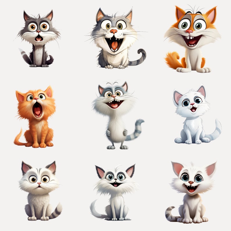 Quirky Cats Clipart INSTANT DOWNLOAD Cute Cat Portraits, Whimsical ...