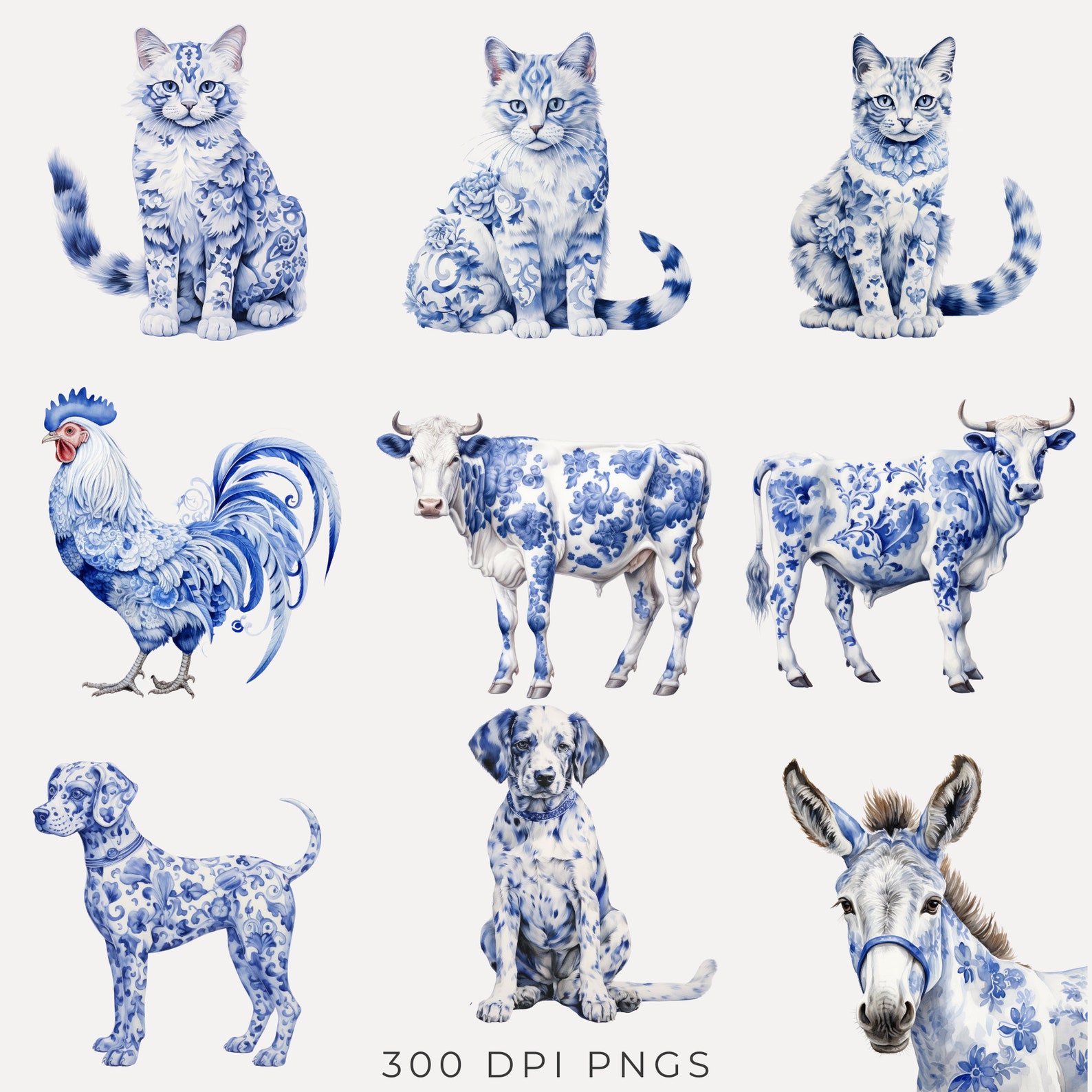 French Toile Blue De Jouy Clipart INSTANT DOWNLOAD Vintage Farm ...