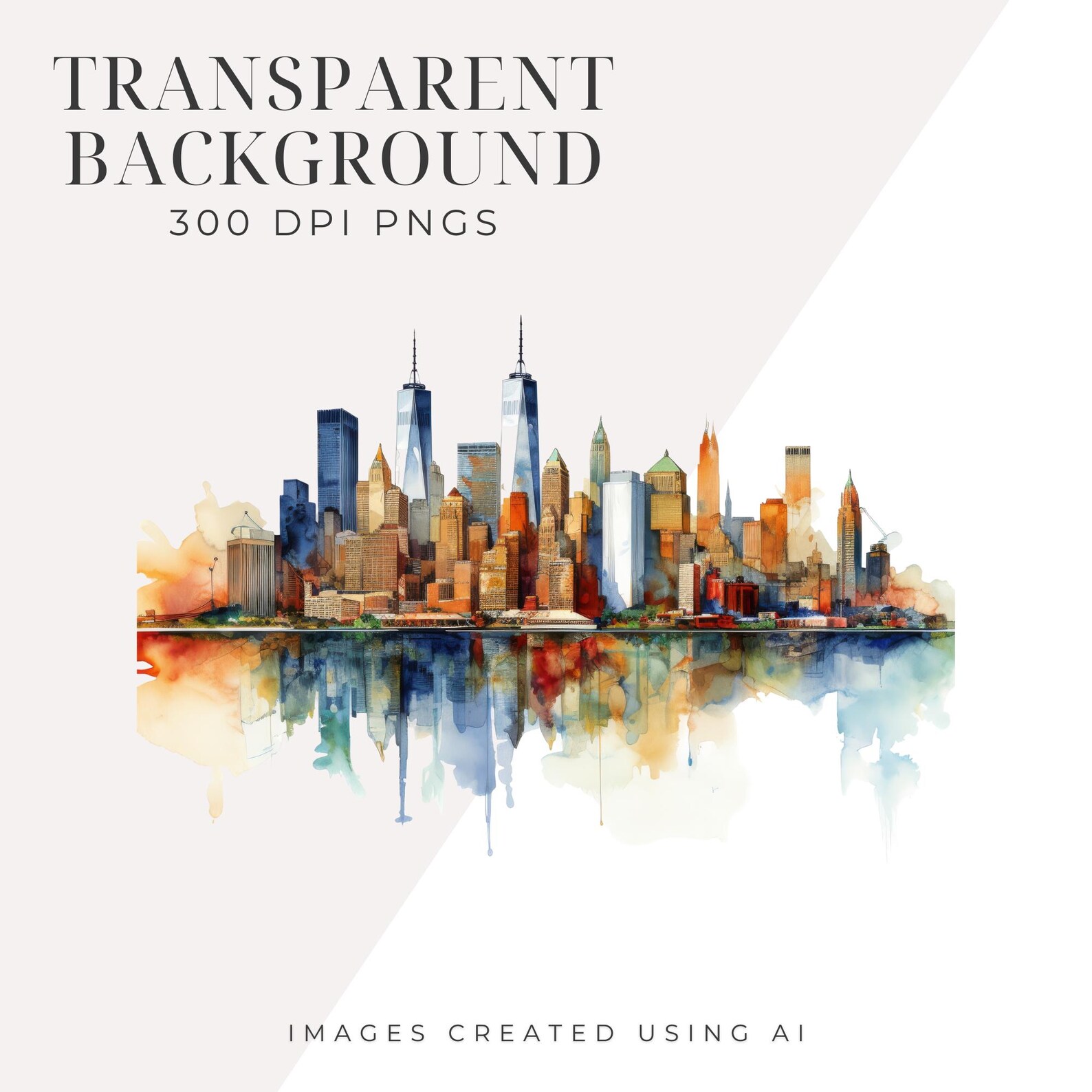 New York Skyline Watercolor Clipart INSTANT DOWNLOAD Iconic NYC ...