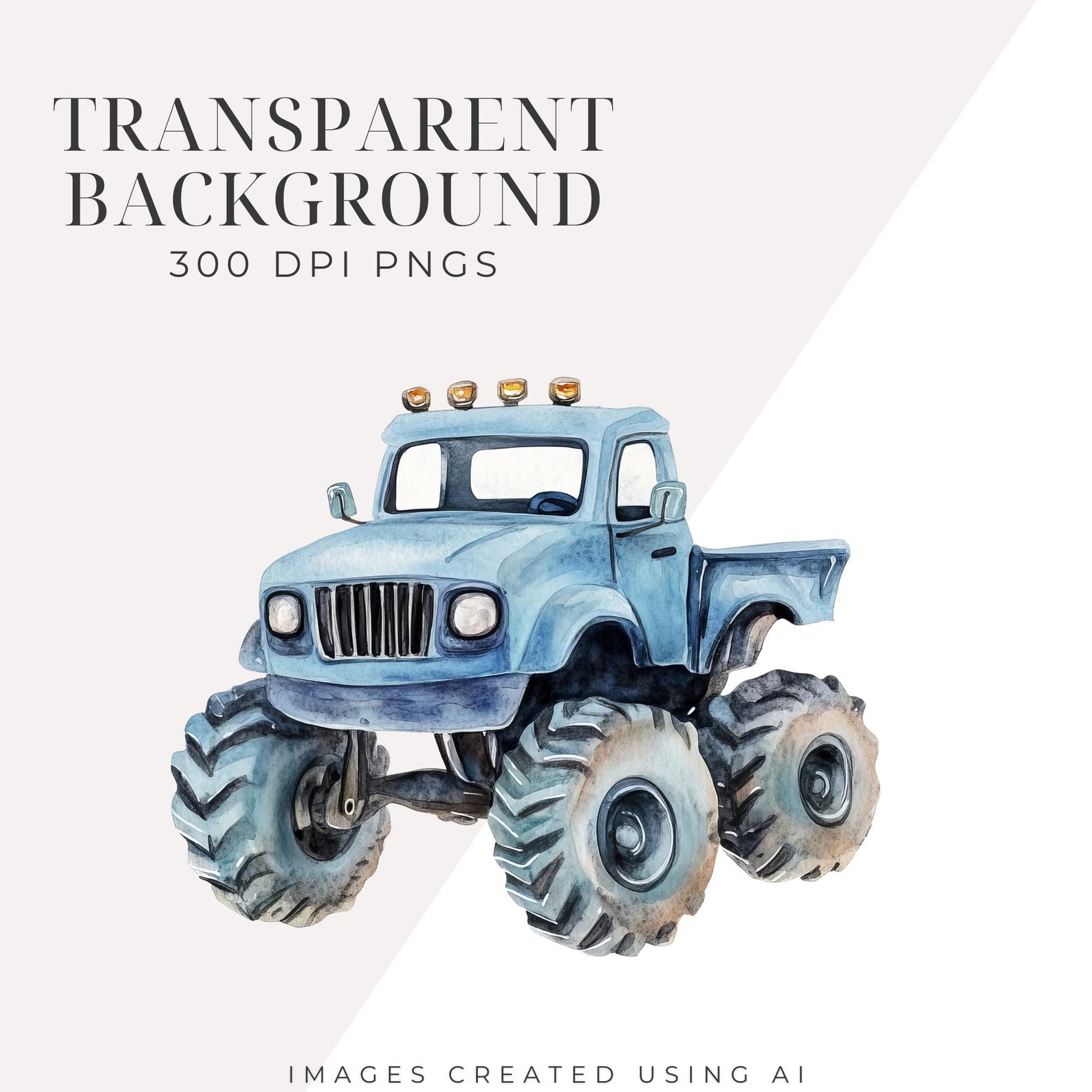 Cute Monster Trucks Clipart Instant Download Watercolor Kids Birthday ...