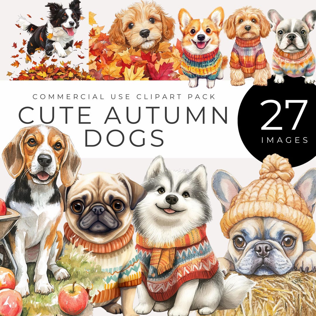Autumn Dogs Clipart INSTANT DOWNLOAD Watercolor Cozy Fall Puppy ...
