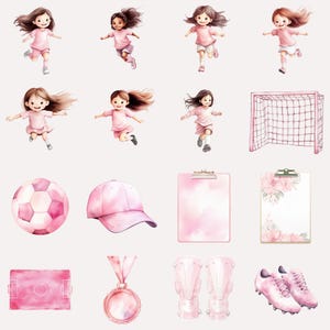 Watercolor Pink Soccer Clipart INSTANT DOWNLOAD Girls Football Sport ...