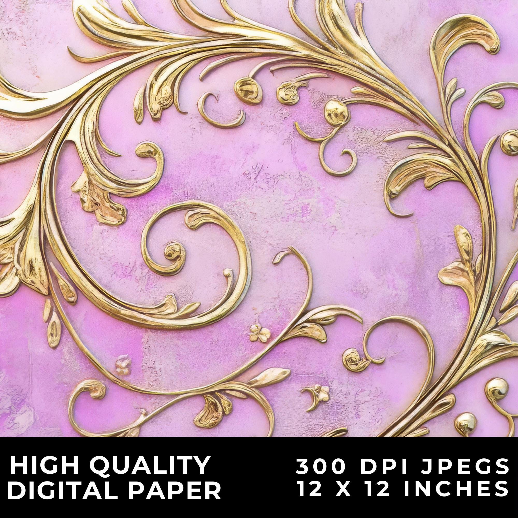 Ornate Scrollwork Digital Papers INSTANT DOWNLOAD Gold Baroque Flourish ...