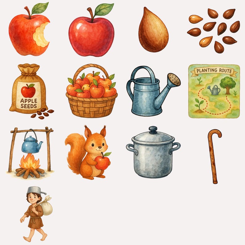 Watercolor Johnny Appleseed Clipart, Instant Download, Cute Images of ...