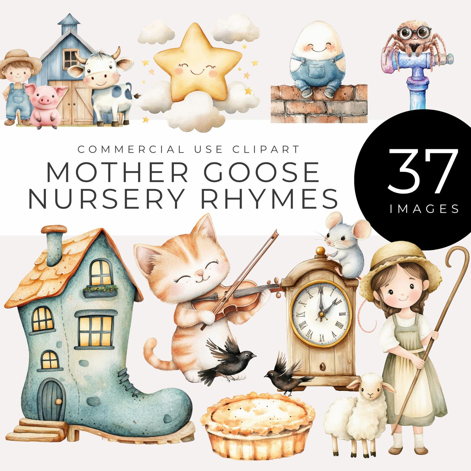 Nursery Rhyme Clipart INSTANT DOWNLOAD Watercolor Mother Goose Images ...
