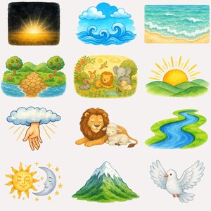 7 Days of Creation Clipart, Instant Download, Christian Bible Story PNG ...