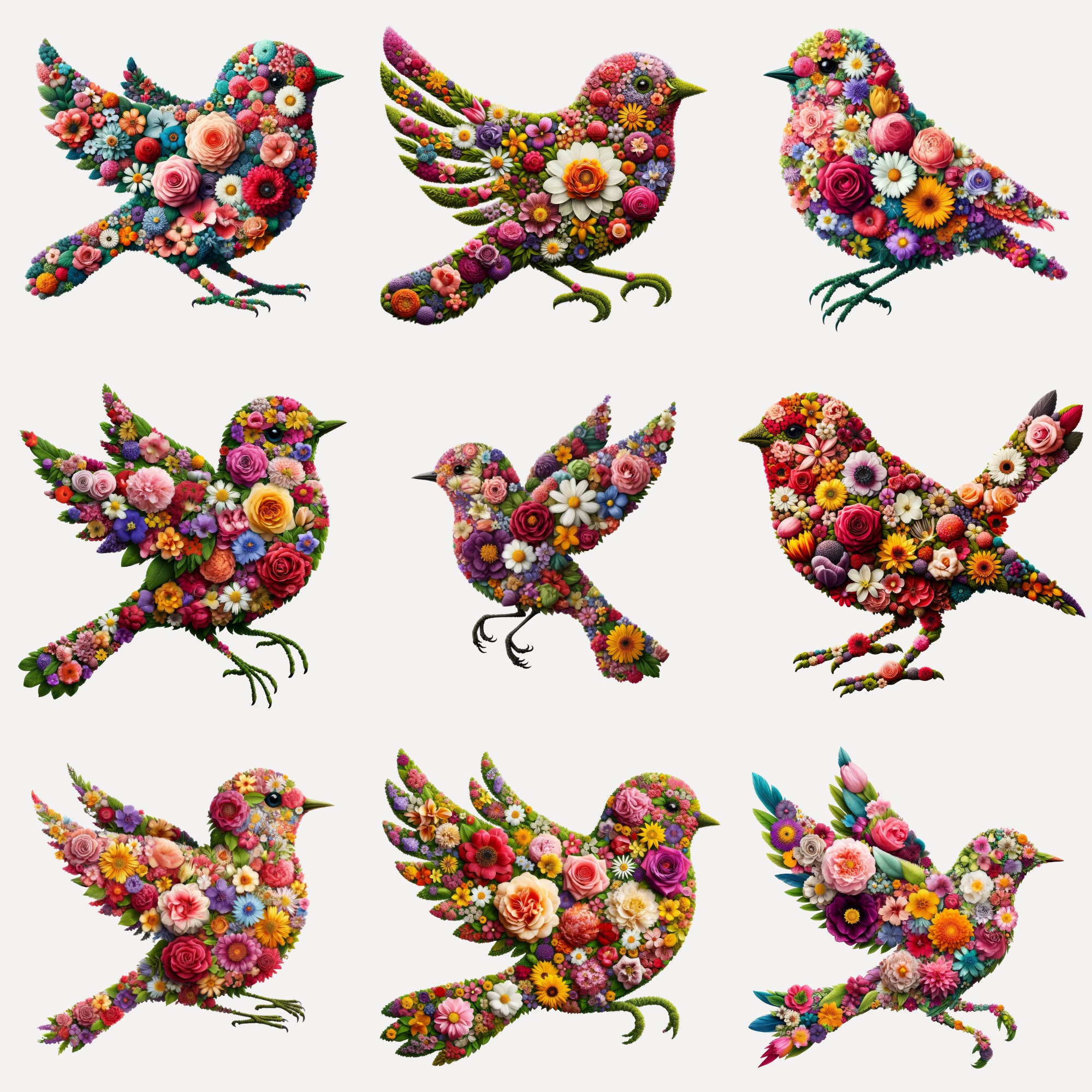 Flower Bird Clipart INSTANT DOWNLOAD Botanical Bird Graphics & Nature ...