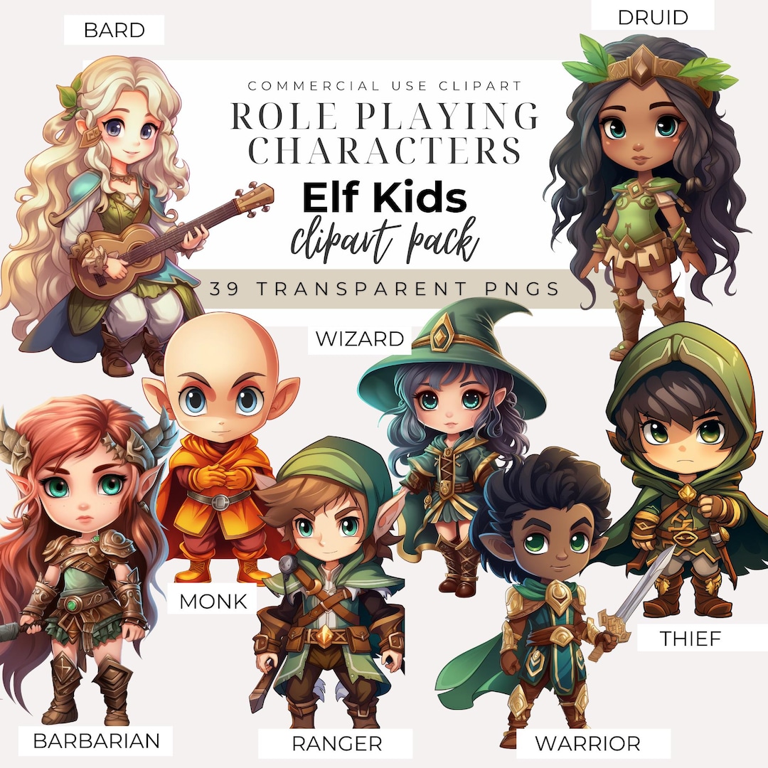 Cute Elf Kids RPG Characters Clipart INSTANT DOWNLOAD Elf Persona ...