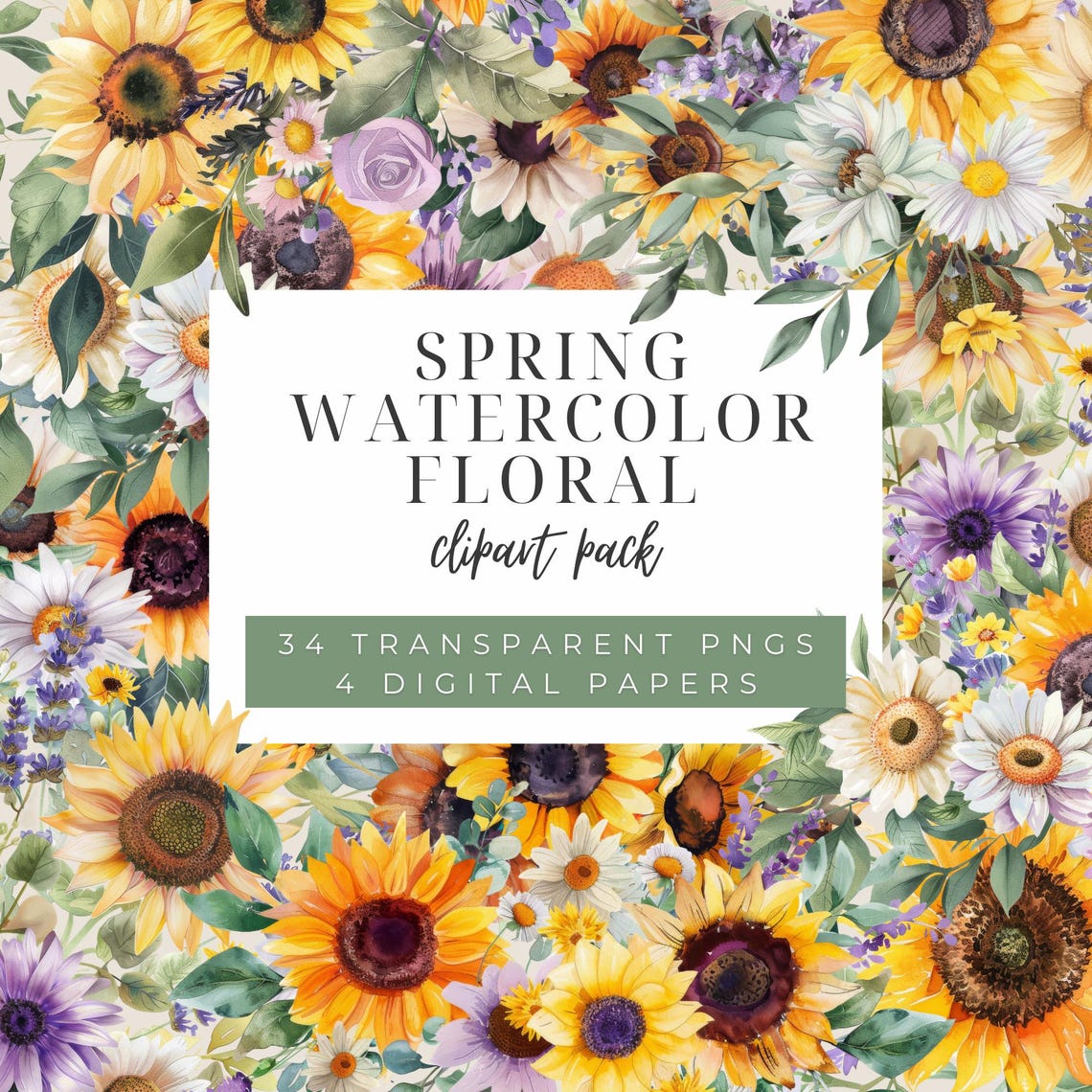 Sunflower Watercolor & Floral Designs Collection INSTANT DOWNLOAD ...
