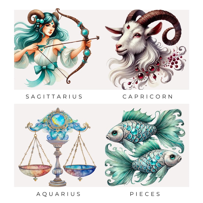 Zodiac Signs Clipart INSTANT DOWNLOAD Astrological Illustrations With ...