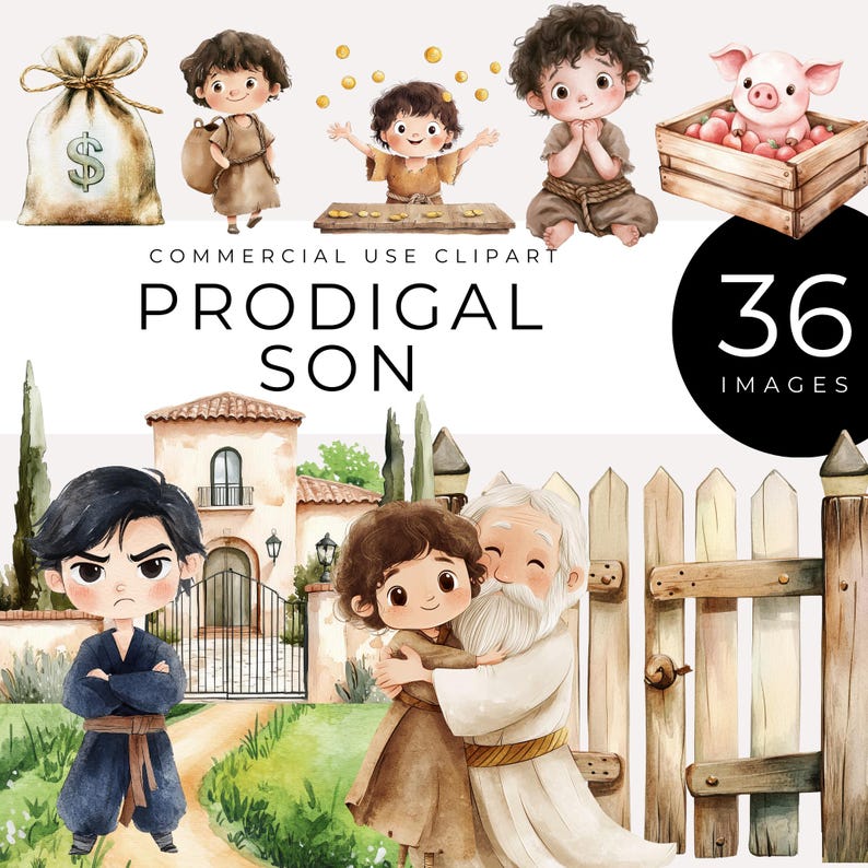 Prodigal Son Clipart, Instant Download, Christian Watercolor Bible ...
