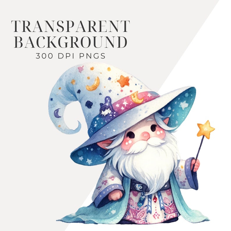 Wizard Gnome Watercolor Clipart INSTANT DOWNLOAD Enchanting Gnome ...