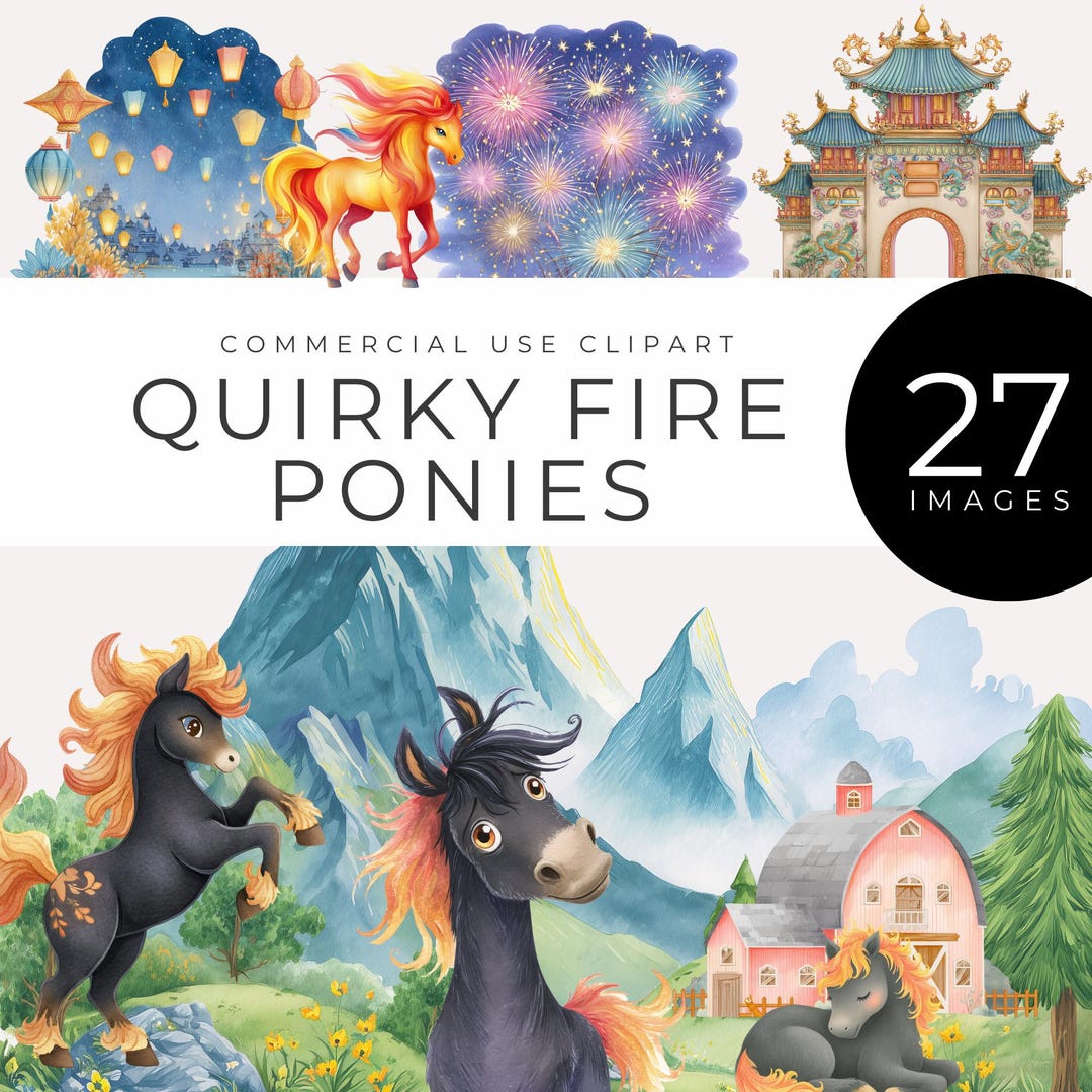 Quirky Fire Pony Clipart, Chinese Zodiac Year of the Horse, Fiery Mane ...