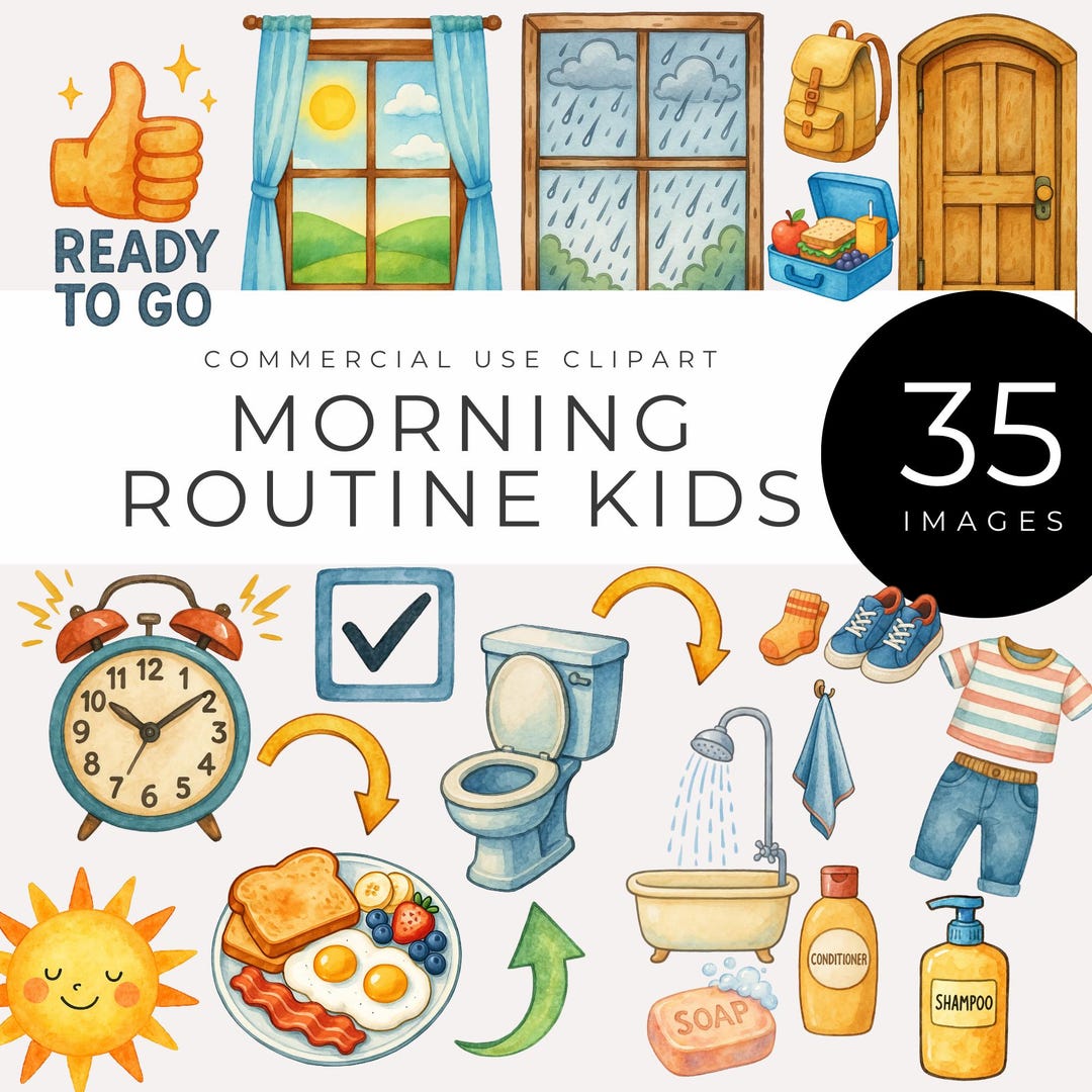 Watercolor Kids Morning Routine Clipart, Instant Download, Daily Visual ...