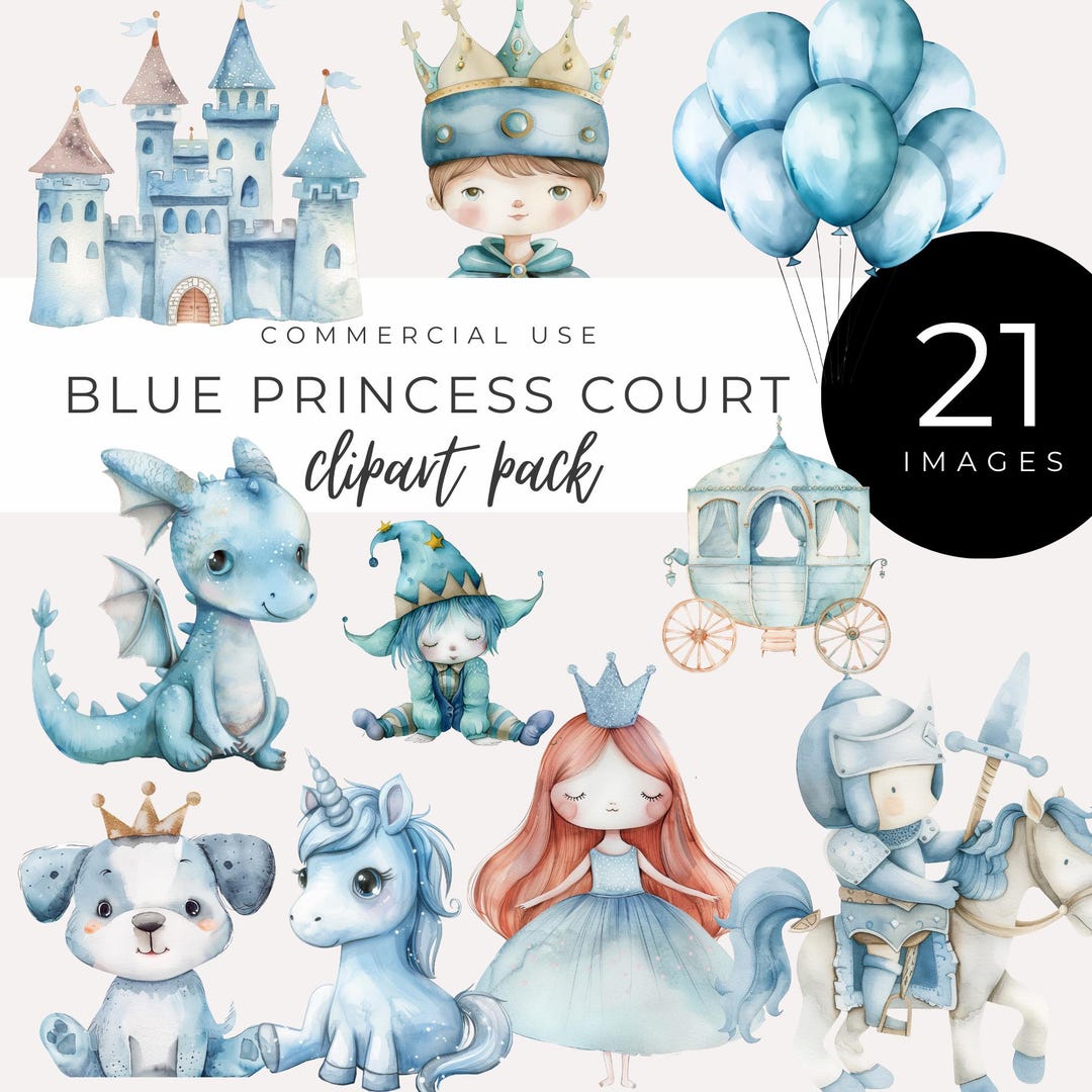 Blue Watercolor Princess Clipart INSTANT DOWNLOAD Royal Court Graphics ...