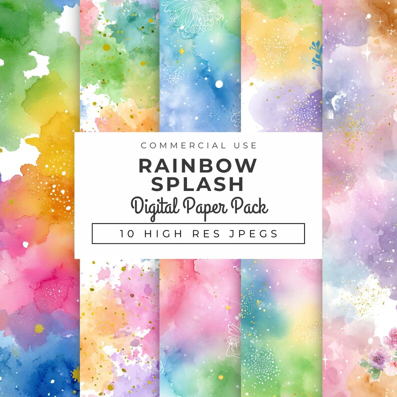 Rainbow Splash Digital Papers, Instant Download, Seamless Bright ...