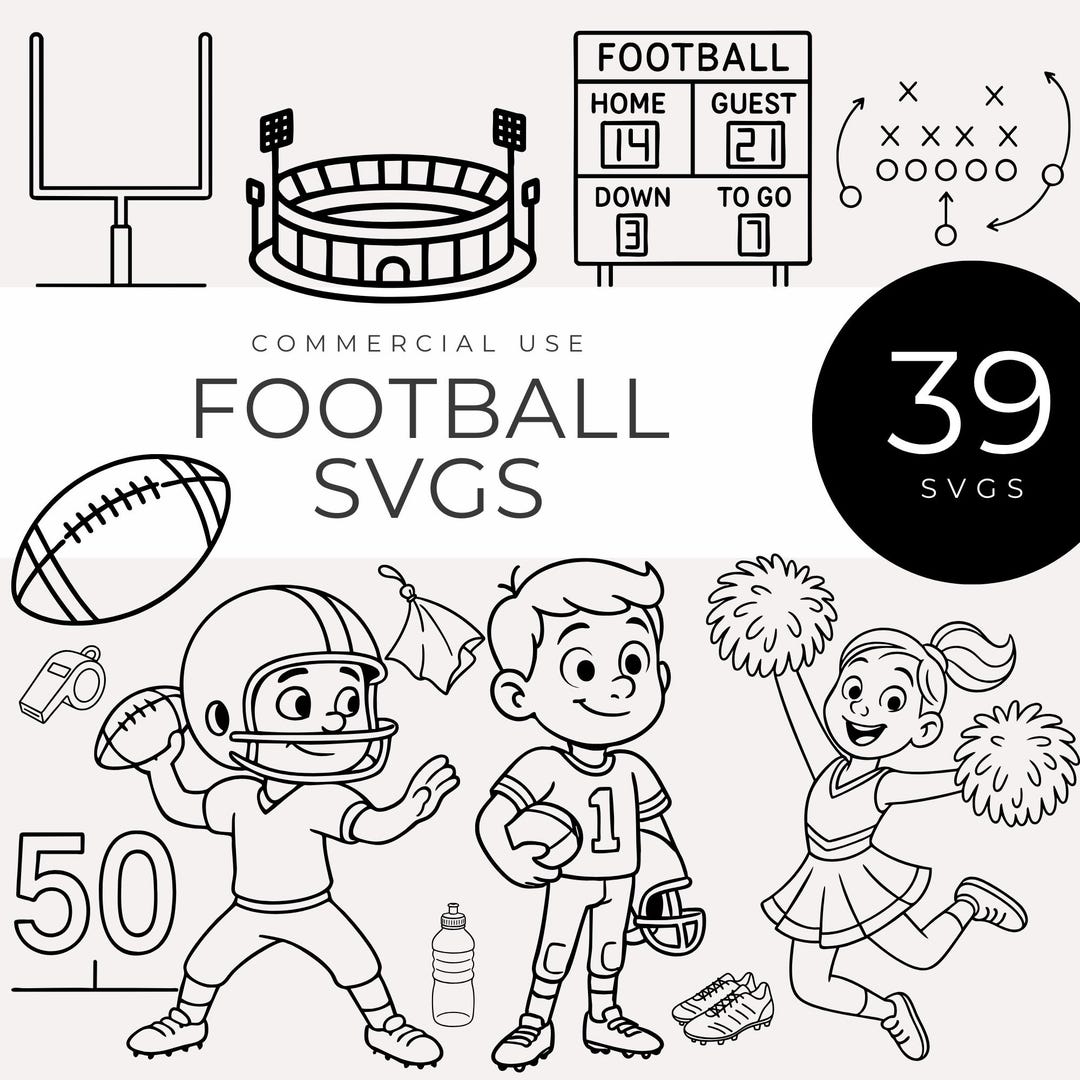 Cute Football Svgs, Kids Sports Players, Cheerleaders, Referee & Game ...