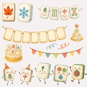 Mahjong Party Watercolor Clipart, Instant Download, Cute Mahjong ...