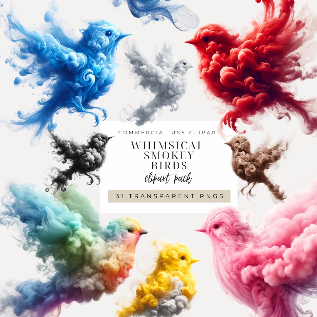 Whimsical Smoke Birds Clipart INSTANT DOWNLOAD Ethereal Bird Pngs, Airy ...