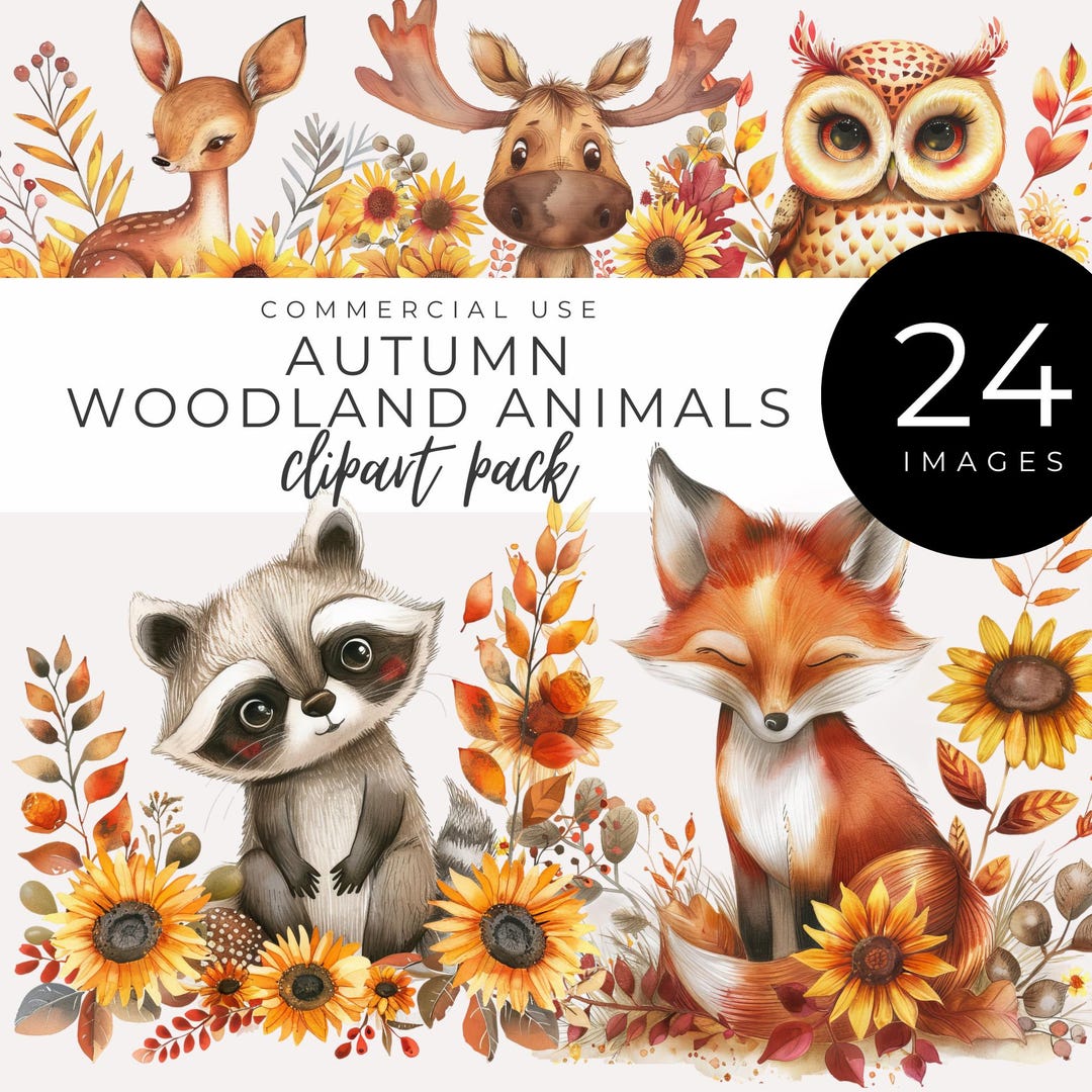 Autumn Woodland Animals Clipart INSTANT DOWNLOAD Forest Friends With ...
