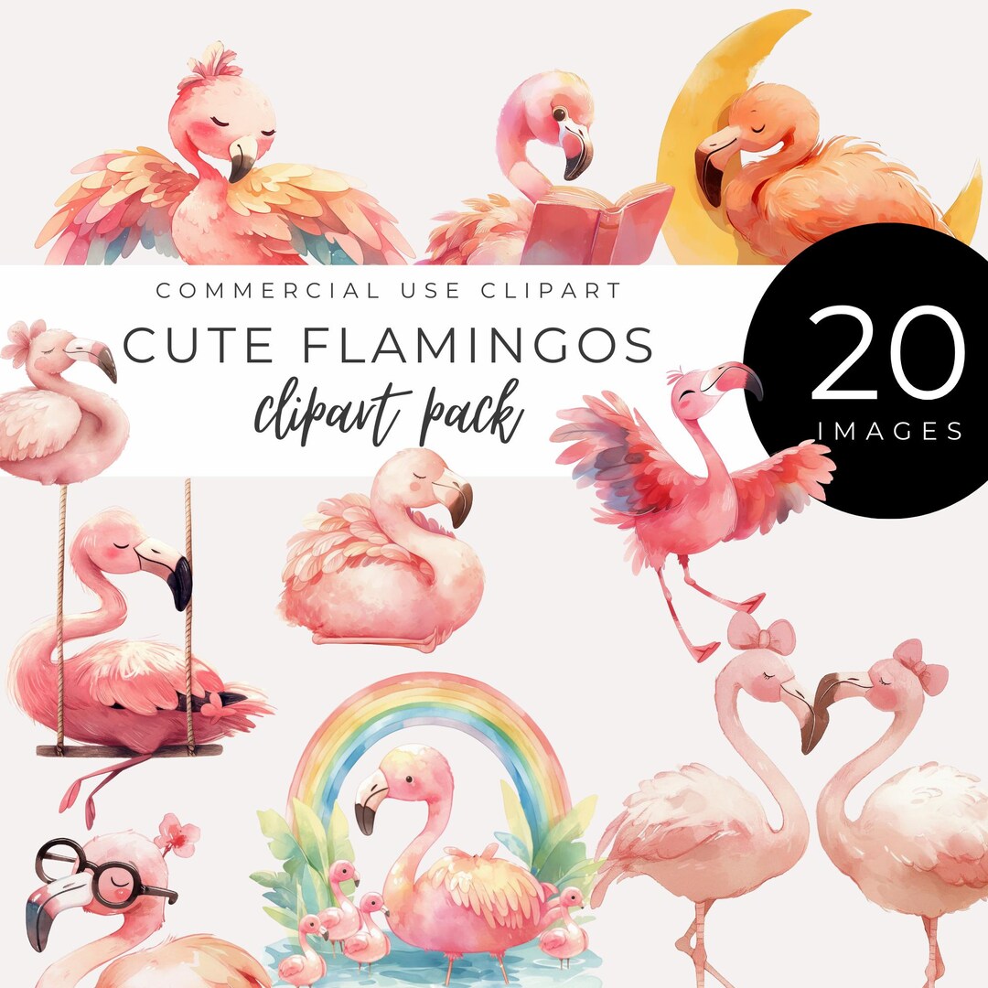 Cute Watercolor Flamingo Clipart INSTANT DOWNLOAD Adorable Pink Bird ...