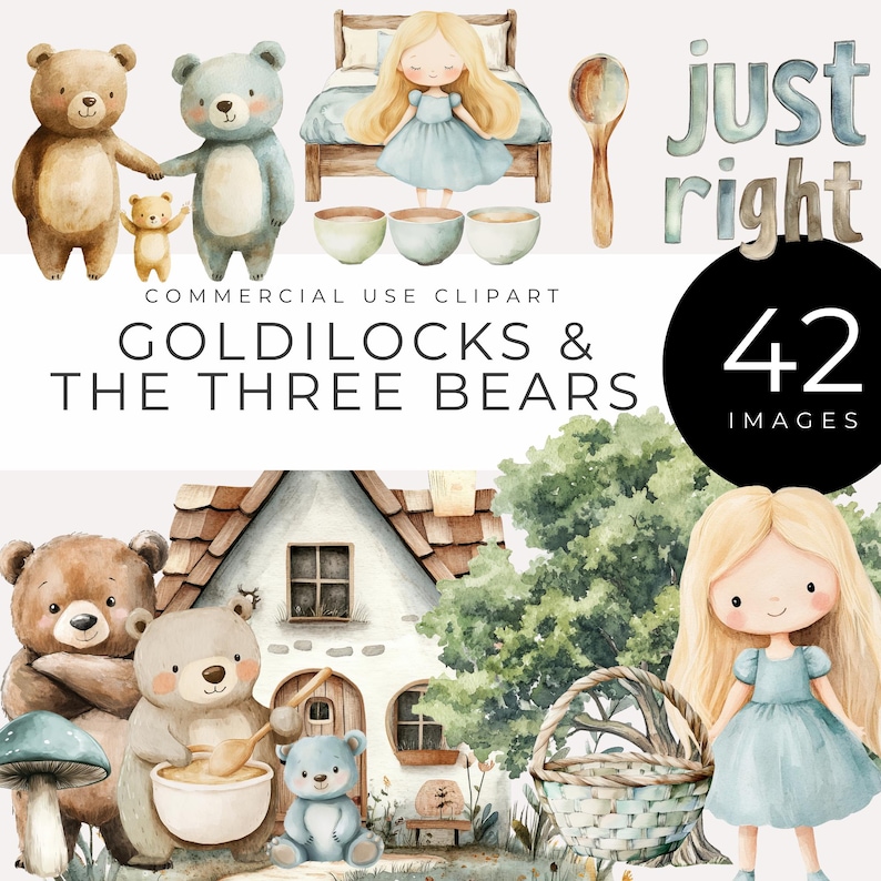 Goldilocks and the Three Bears Clipart Instant Download Watercolor ...
