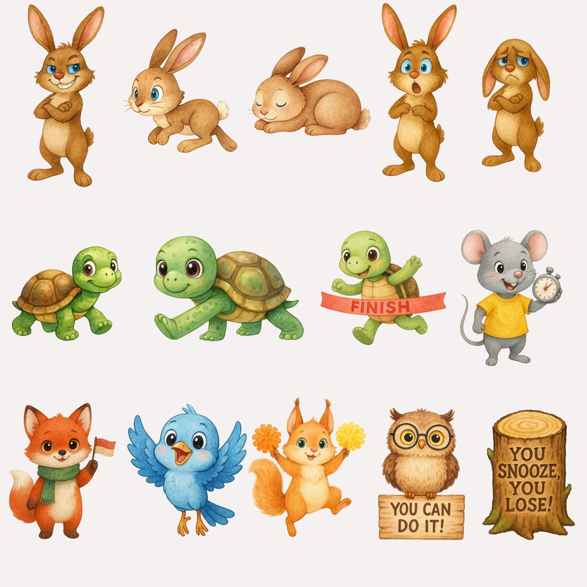 Tortoise and the Hare Clipart, Instant Download, Race Woodland Animals ...