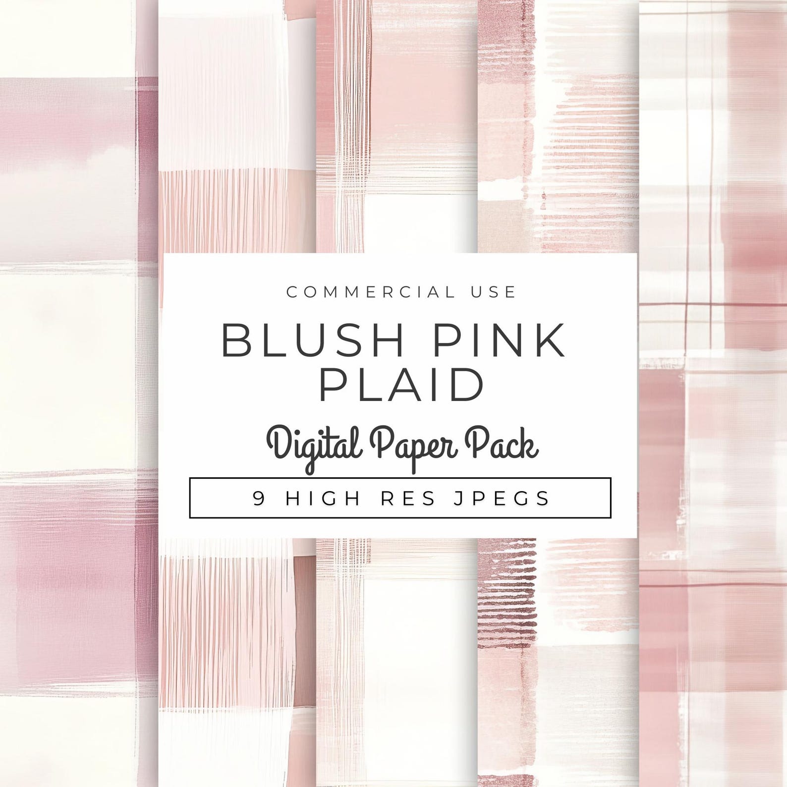 Blush Pink Plaid Digital Papers, Instant Download, Watercolor Soft ...