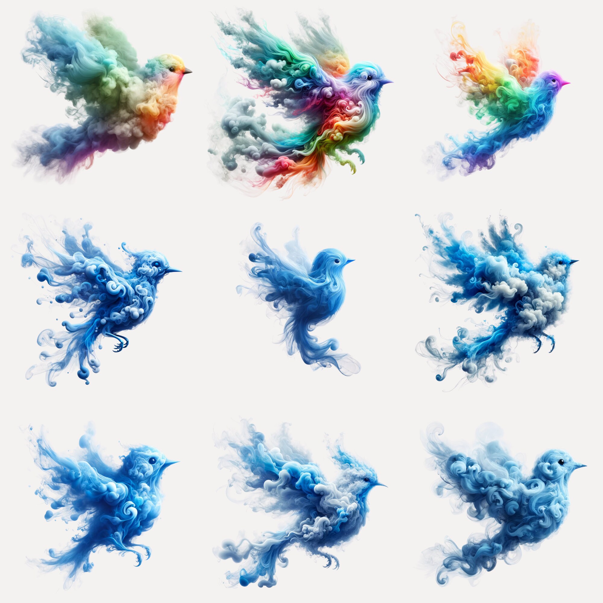 Whimsical Smoke Birds Clipart INSTANT DOWNLOAD Ethereal Bird Pngs, Airy ...