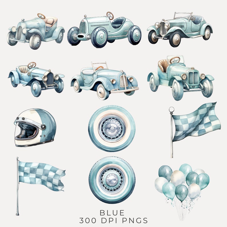 Watercolor Race Car INSTANT DOWNLOAD Vintage Car Clipart for Kids ...