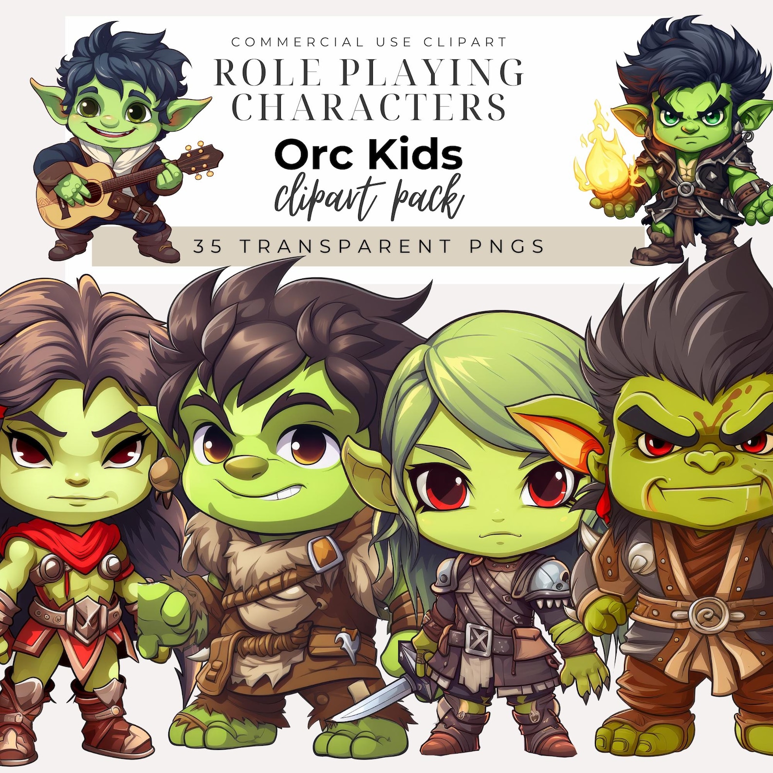 Cute Orc Kids RPG Characters Clipart INSTANT DOWNLOAD Orc Persona ...