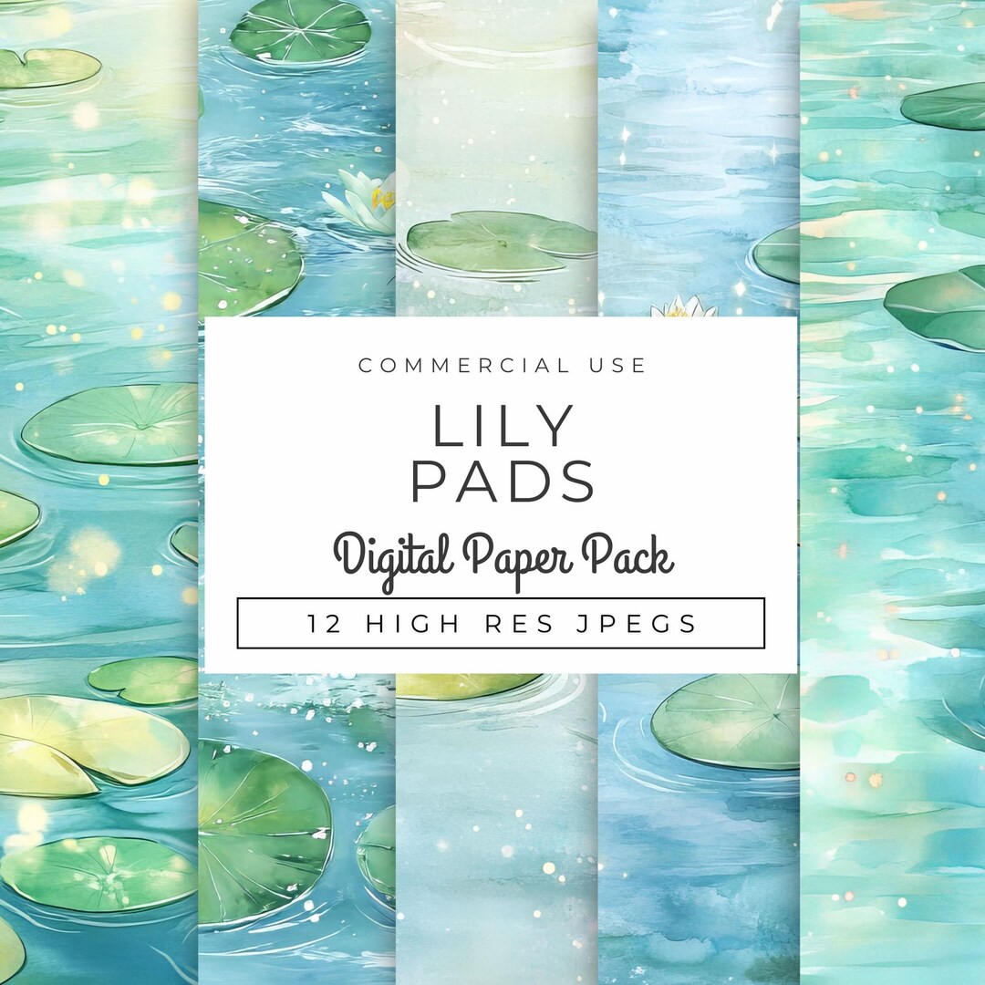 Watercolor Lily Pad Digital Papers INSTANT DOWNLOAD Tranquil Pond ...